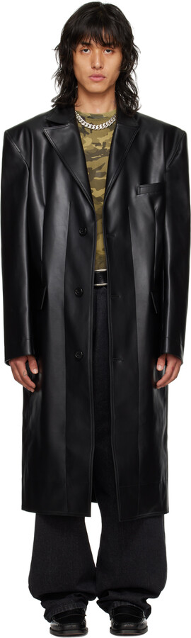 LU'U DAN Black Notched Lapel Faux-Leather Coat - ShopStyle Leather ...