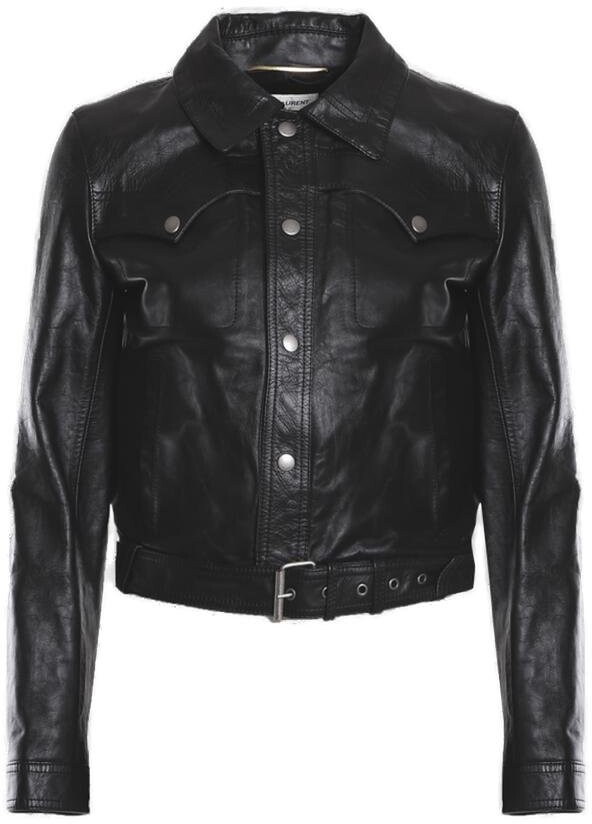 Saint Laurent Belted Waist Leather Jacket - ShopStyle