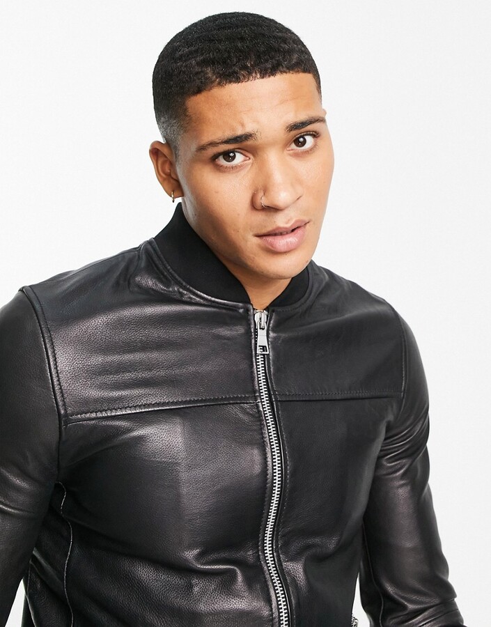 Barneys Originals leather bomber jacket in black - ShopStyle