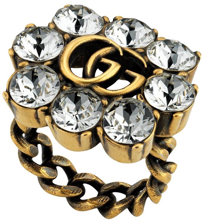 Gucci crystal-embellished Double G ring - ShopStyle