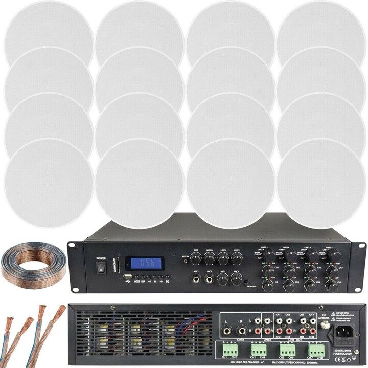 Loops 1600W Loud Bluetooth Sound System 16x 100W Slim Ceiling Speaker 8 ...