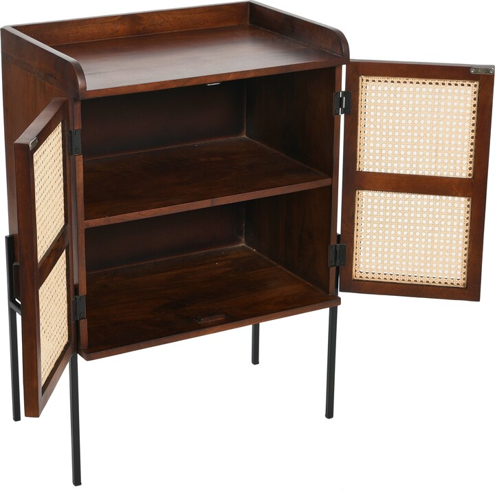Storied Home Modern Wood and Metal Bar Cabinet with Cane Panels - ShopStyle