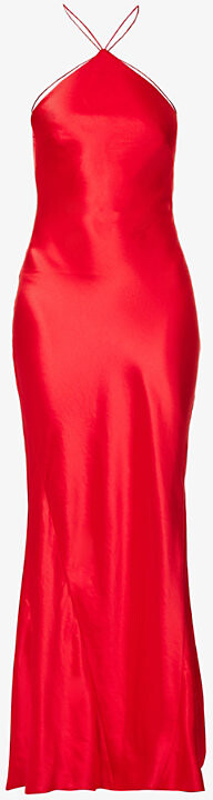retrofete Womens Red Justine Halterneck Satin axi Dress - ShopStyle