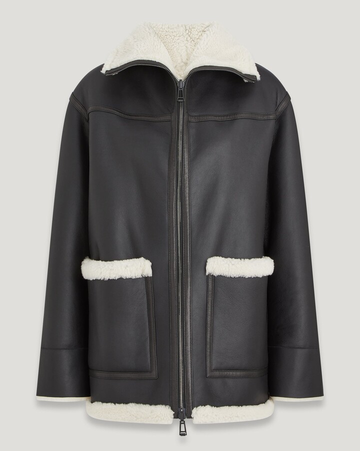 Belstaff Merino Shearling Aspen Coat In Black/cream - ShopStyle Jackets
