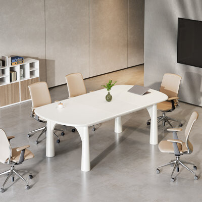 Ebern Designs 63" Oval Conference Table for 6 People, Cream White ...