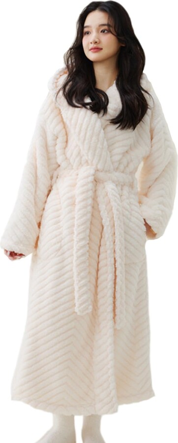 LOCIIXAT Women's Fluffy Fleece Dressing Gown Supersoft Hooded Bathrobe ...