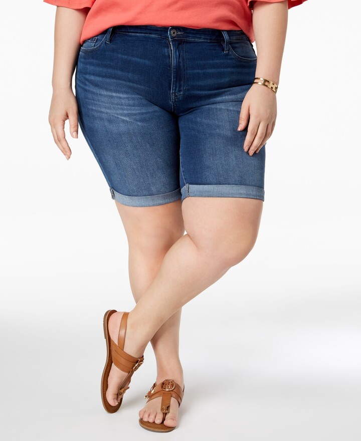 Tommy Hilfiger Th Flex Plus Size Cuffed Denim Shorts, Created for Macy ...