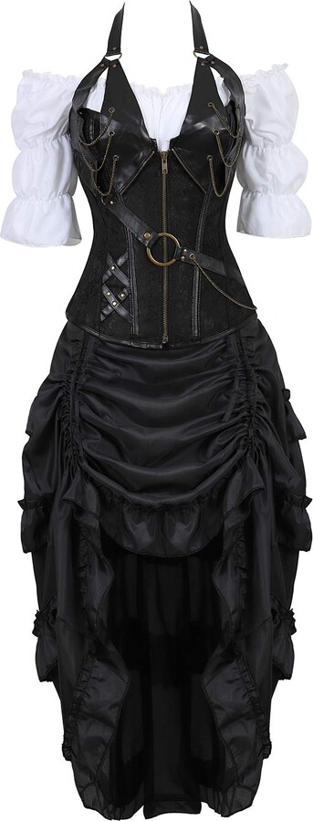 Grebrafan Steampunk Corsets Bustiers Pirate Skirt Blouse Set 3 piece ...