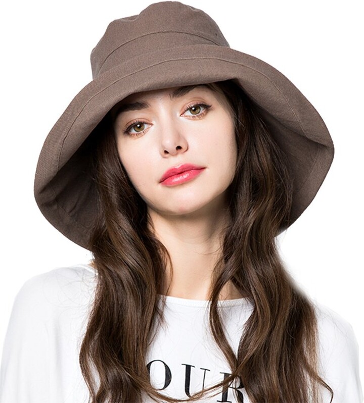 Anycosy Cotton Bucket Hat Women Summer Outdoor Floppy Sun Cap Packable with Big Wide Brim (B3 ...