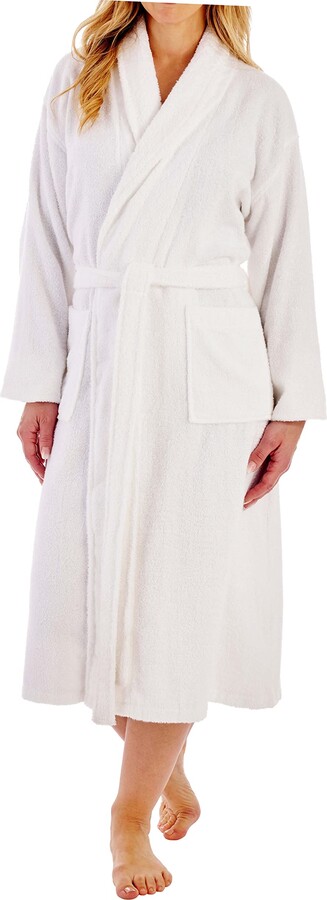Slenderella Womens 46" / 116cm White Cotton Towelling Bathrobe Dressing ...