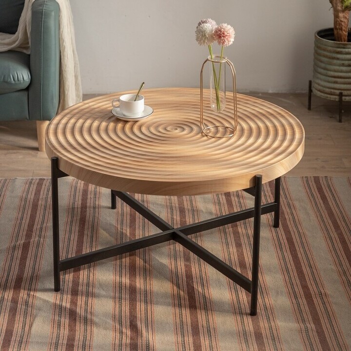 Mieres Modern Thread Design Round Coffee Table or End Table, MDF Table ...
