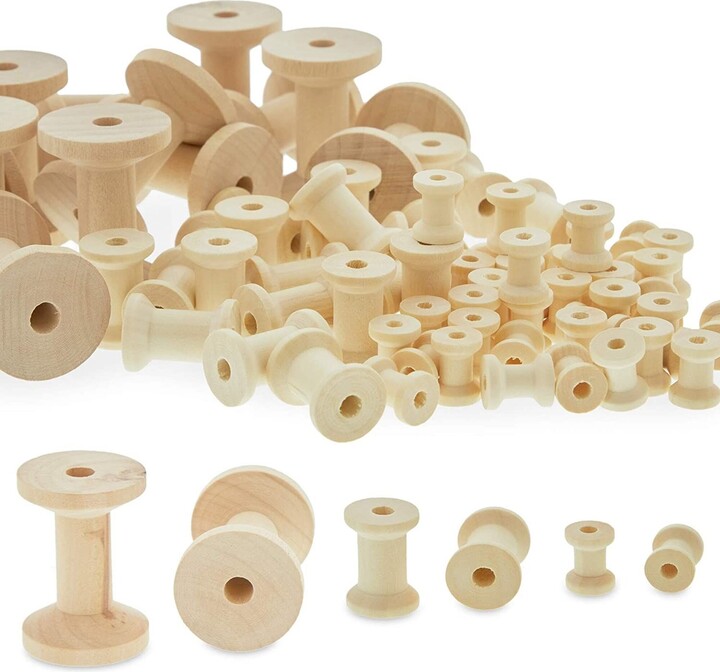 Okuna Outpost 140 Pieces Unfinished Wooden Spools for Crafts, Sewing ...