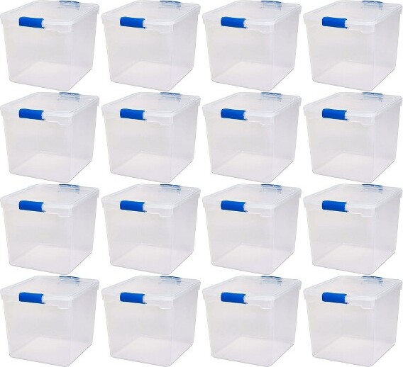 Homz Heavy Duty Modular Clear Plastic Stackable Storage Tote Containers ...