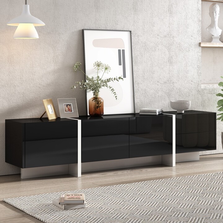 RASOO Modern TV Stand with Unique Contemporary Design and High Gloss UV ...