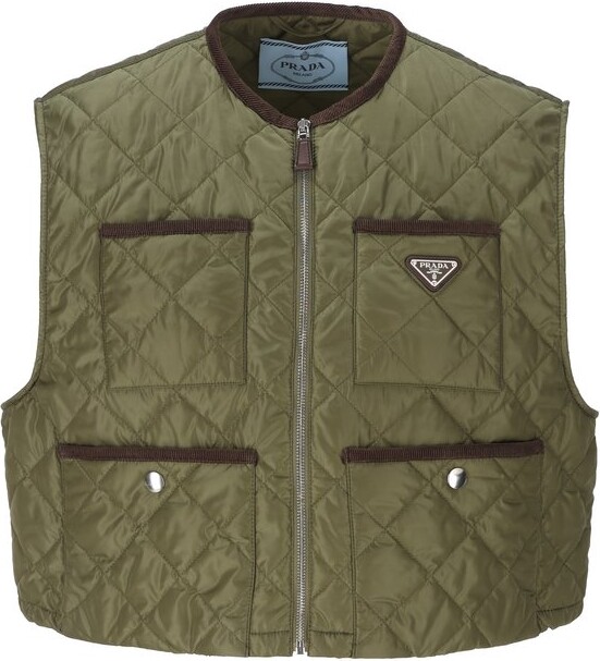 Prada Logo Patch Quilted Padded Waistcoat - ShopStyle Vests