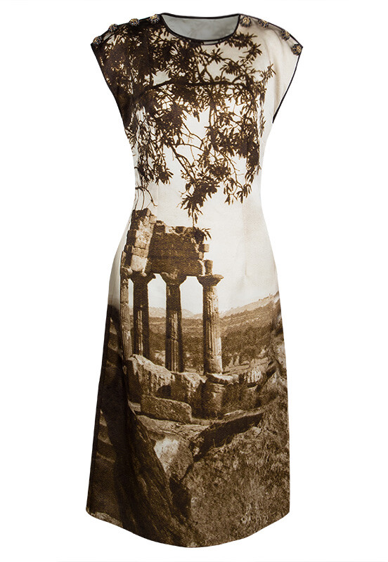 Dolce & Gabbana Spring'14 Digital Greek Temple Print Silk Dress M ...