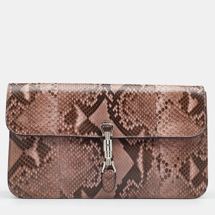Gucci Pink/Brown Python Jackie Clutch - ShopStyle