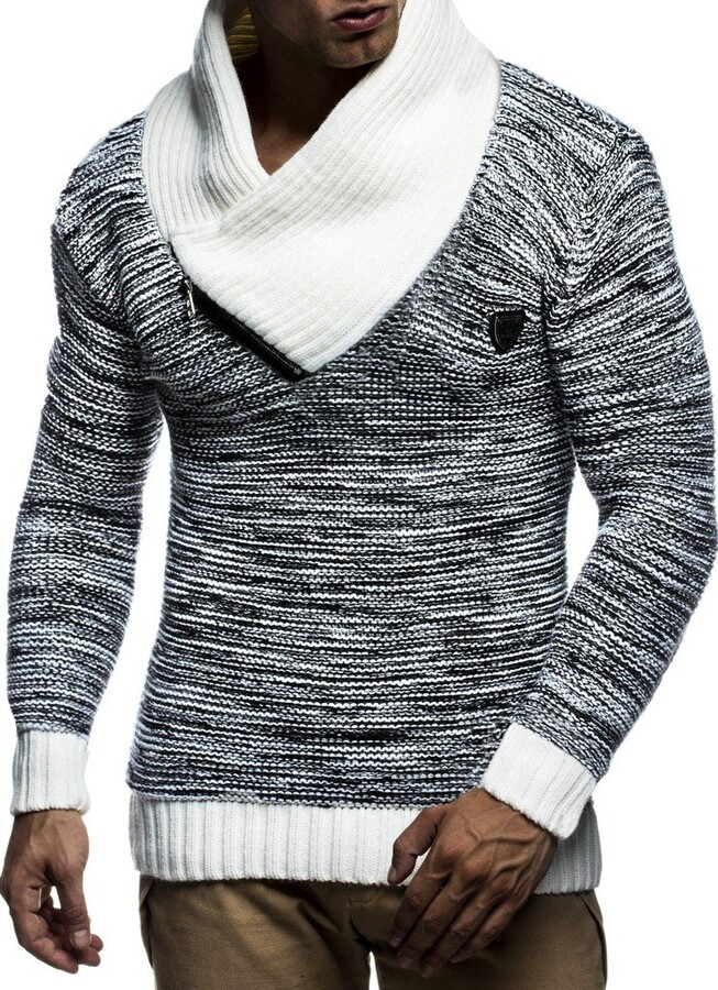 Leif Nelson Men's Pullover Knit Sweater Chunky Knit Shawl Collar LN ...