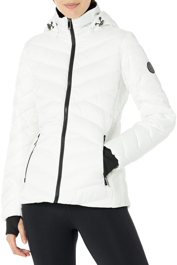 HFX Women's Short Puffer Jacket with Faux Fur Trimmed Hood Water ...