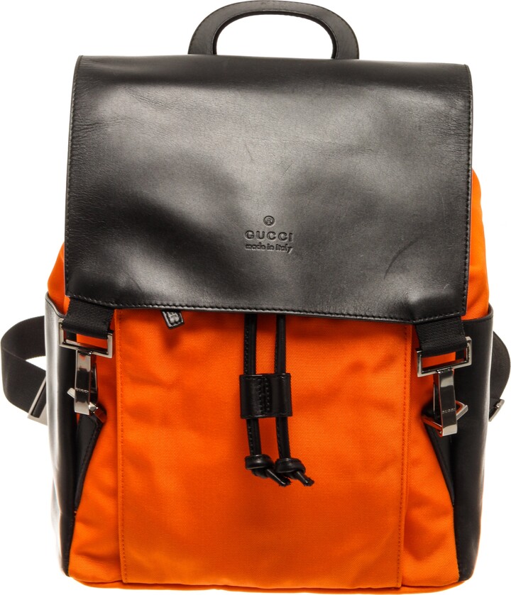 Gucci Black and Orange Leather Nylon Backpack - ShopStyle