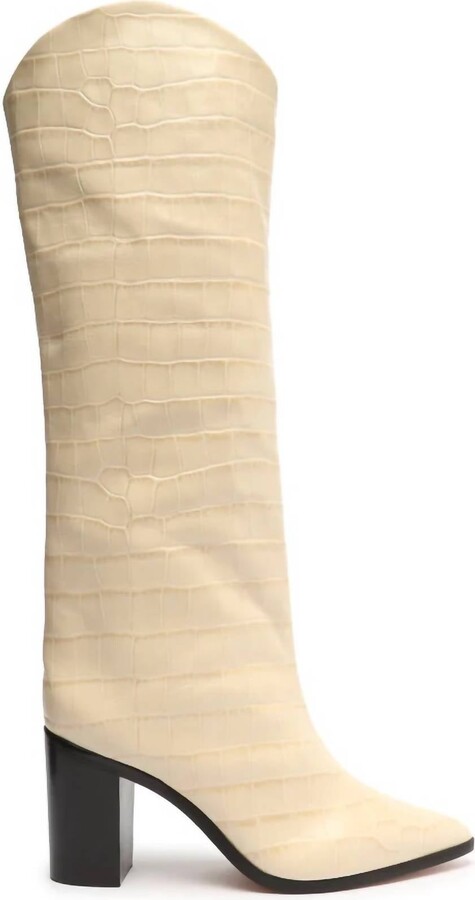 Schutz Maryana Block Crocodile-Embossed Leather Boot in Eggshell ...