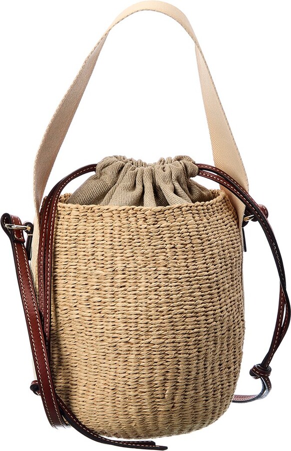 Chloé Woody Small Raffia & Leather Bucket Bag - ShopStyle
