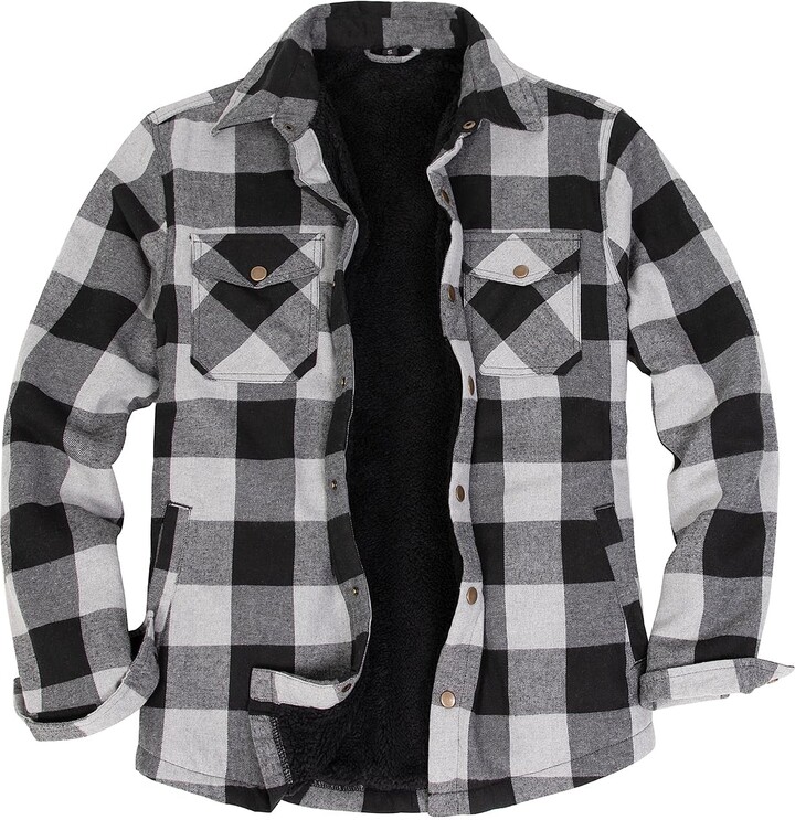 ZENTHACE Mens Plaid Flannel Shacket Jacket Sherpa Fleece Lined Cpo Sanp ...