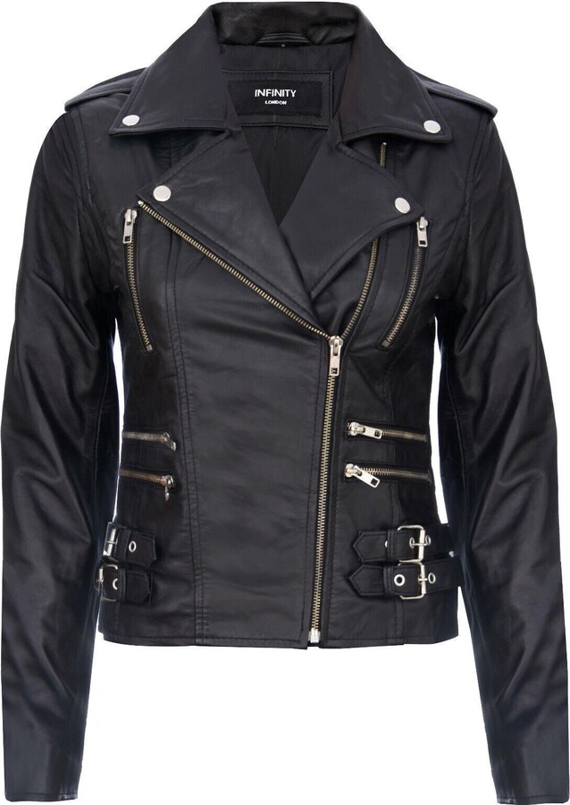 Infinity Leather Leather Brando Biker Jacket-Loddon - Black - ShopStyle