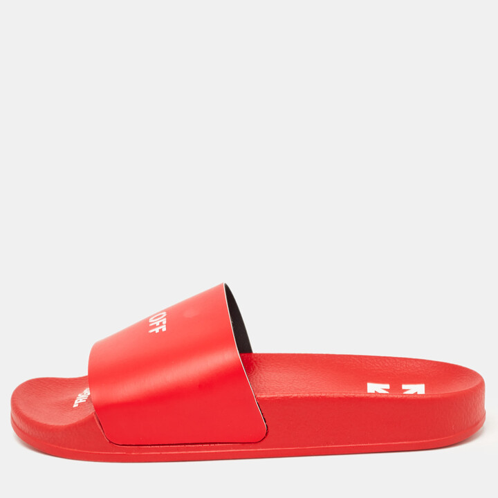 Off-White Red Leather Pool Slides Size 39 - ShopStyle
