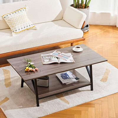 17 Stories CO-Z Coffee Table With Storage Shelf, Industrial Farmhouse ...