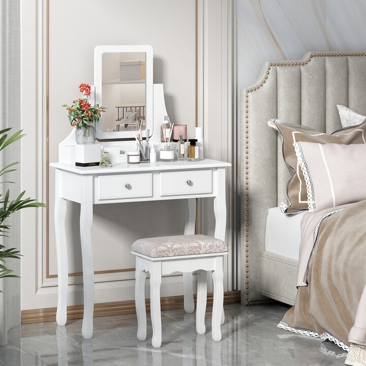 Vanity Table Set with Mirror and Cushioned Stool, Modern Makeup Dressing Table - ShopStyle Bedroom