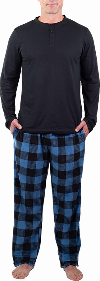 DG Hill (2 Piece) Fleece Mens Pyjamas Set Plaid Loungewear PJs for Men ...