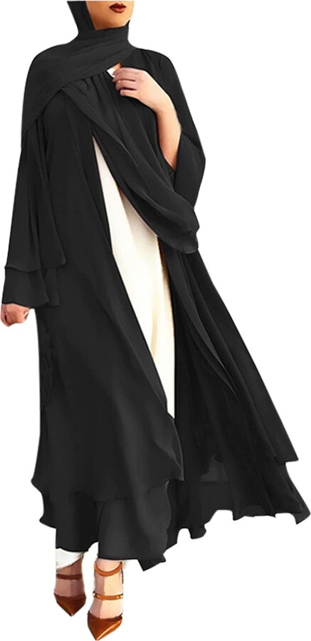 VESNIBA Muslim Traditional Dress Women Muslim Chiffon Cardigan Flowy ...