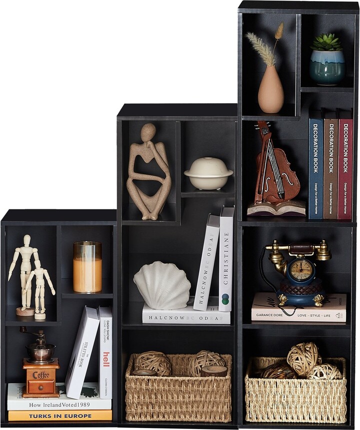 L Shaped Freestanding Ladder Corner Bookshelf, 12 Cubes Stepped Etagere ...