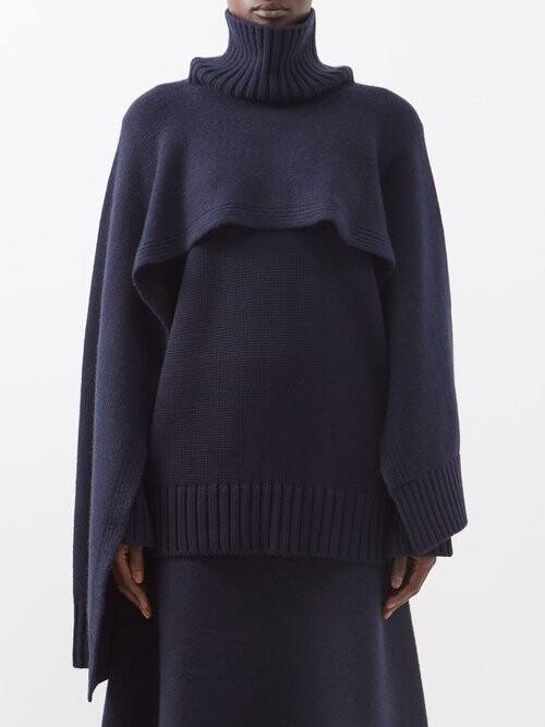 Jil Sander Ribbed Cashmere Roll-neck Poncho - ShopStyle Capes