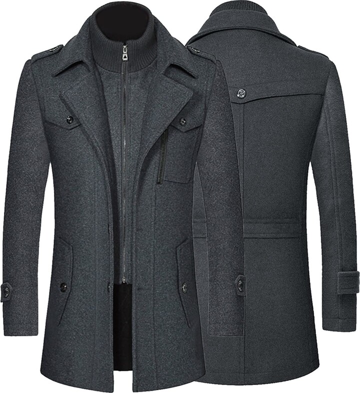 WILMOT Men's Wool Blend Jacket Single Breasted Slim Fit Thick Winter ...