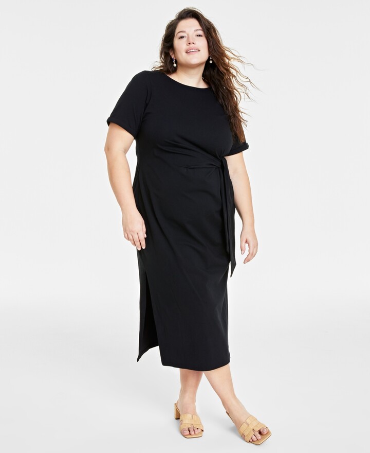 On 34th Trendy Plus Size Side-Tie Knit Midi Dress, Created for Macy's ...