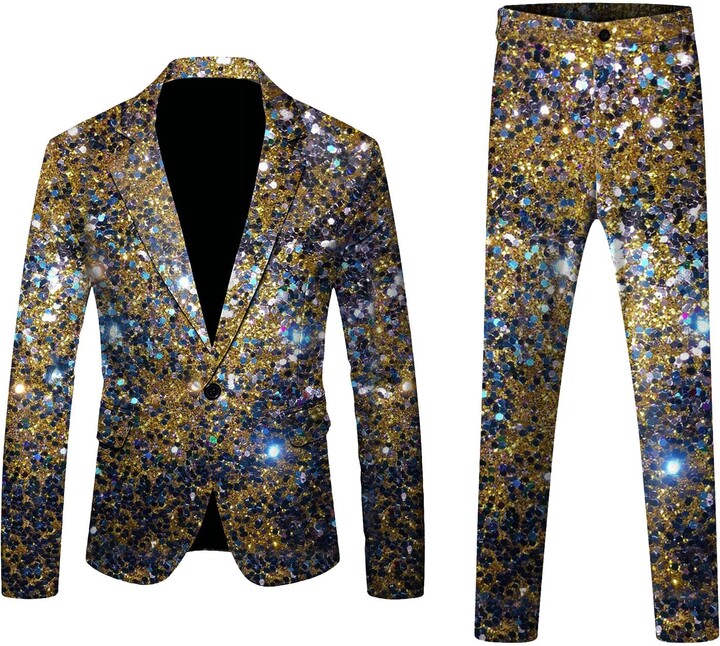 BIKETAFUWY Men's Sequin Jacket Set with Sequins - ShopStyle
