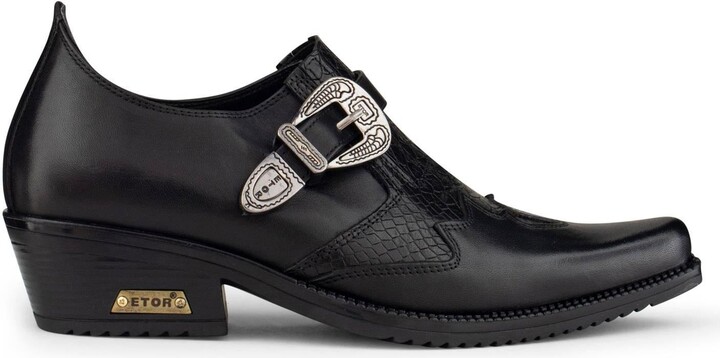 Infinity Leather Men's Black Leather Winklepickers Cowboy Cuban Biker ...