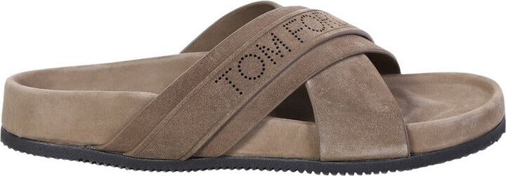 Tom Ford Beige Suede Sliders By Tom Ford; The Brand Elevates The ...