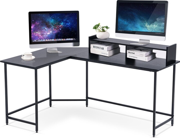 MCombo L-Shaped Computer Gaming Corner Desk with Large Monitor Stand ...