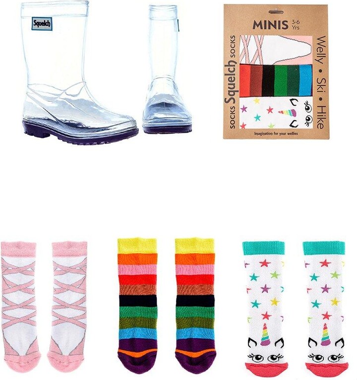 Squelch Wellies Mini Transparent Welly Boots and Sock Package - ShopStyle