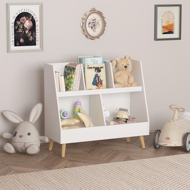 KOZYSFLER Wooden Kids Bookshelf and Toy Organizer - 5 Cubbies Open ...