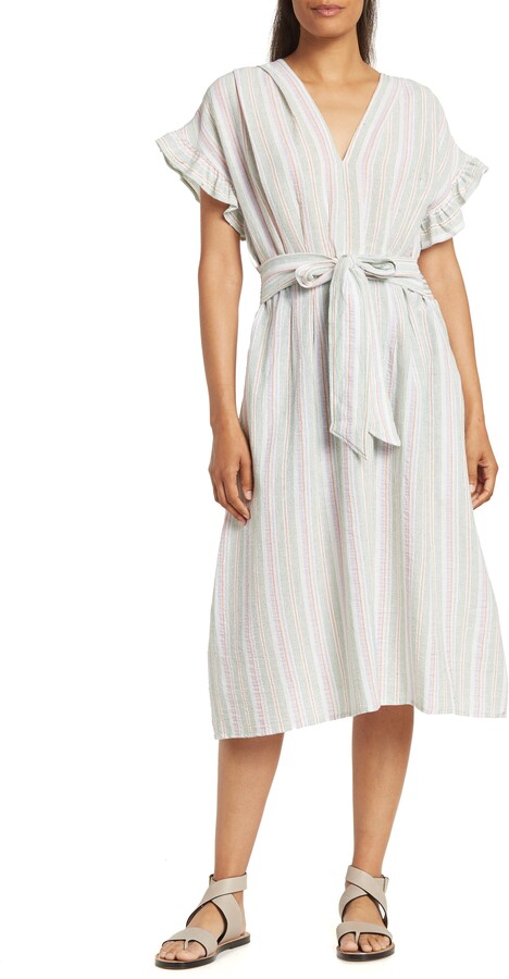 Max Studio Ruffle Short Sleeve Gingham Midi Dress - ShopStyle