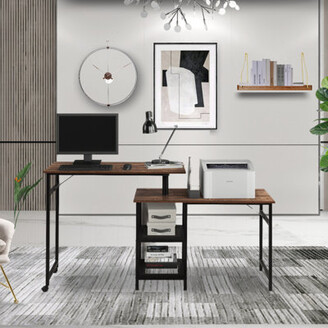 17 Stories L-Shaped Rotating Standing Computer Desk With Storage Shelf ...