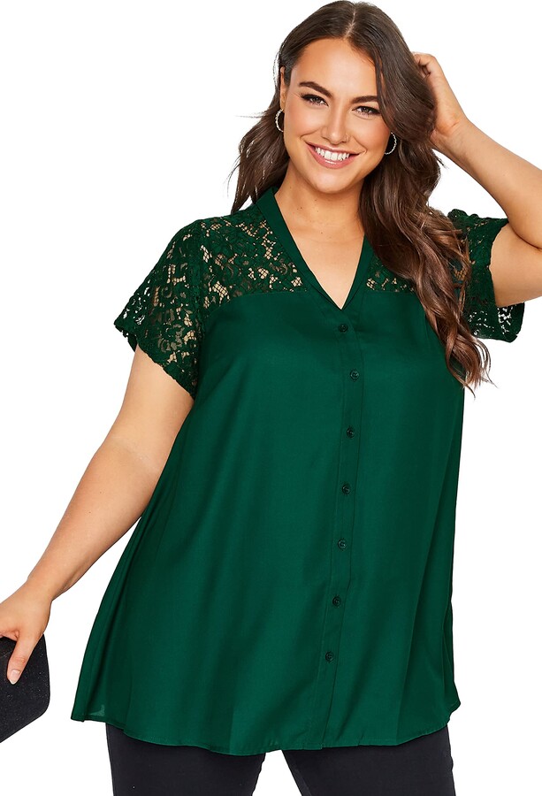 Yours Limited Collection Curve Forest Lace Insert Blouse - Women's ...