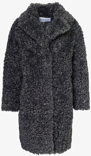Stand Studio Womens Smoke Grey Camille Cocoon Faux-Fur Coat 6 - ShopStyle