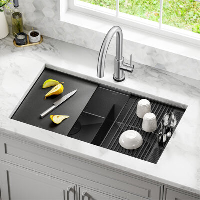 Delta Rivet 33" L Black Stainless Steel Undermount 16 Gauge Workstation ...