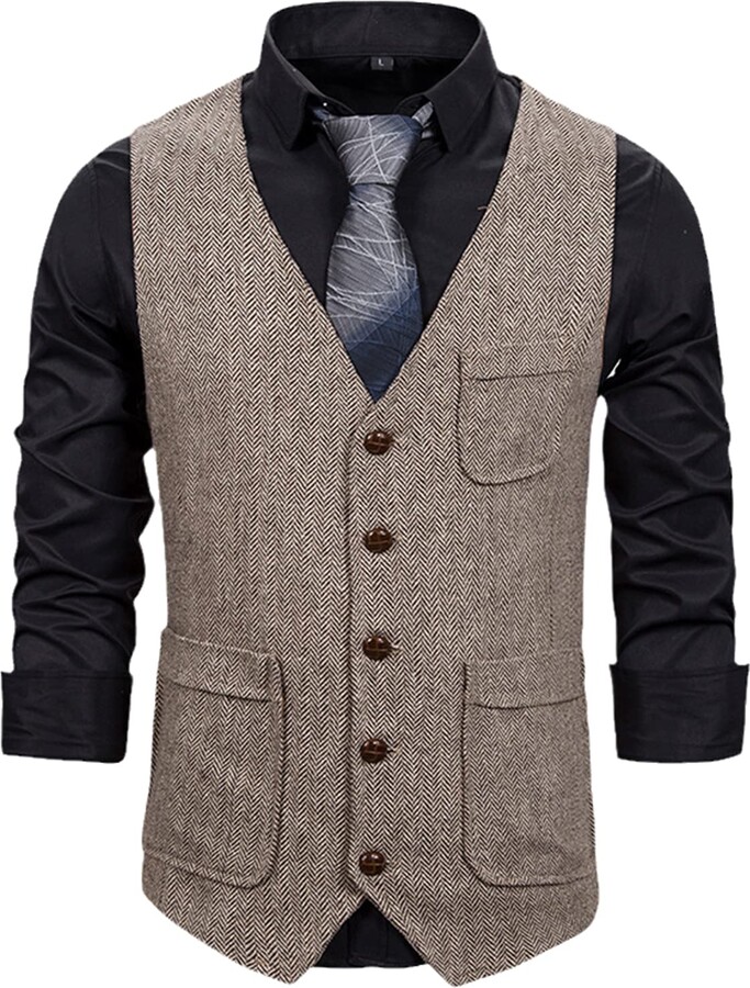 Khaki Dress Vests For Men