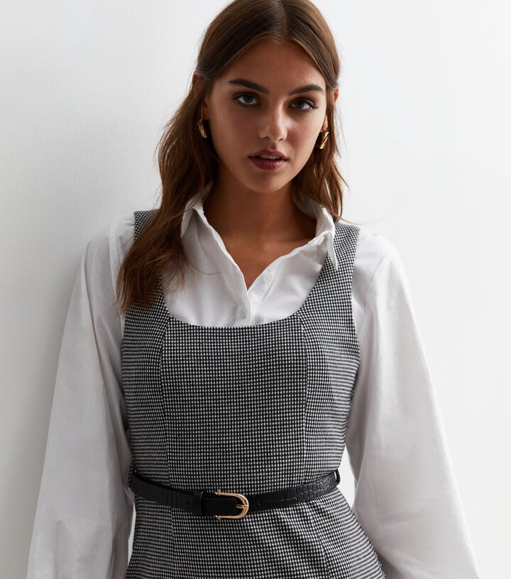 New Look Light Grey Check Belted Mini Pinafore Dress - ShopStyle